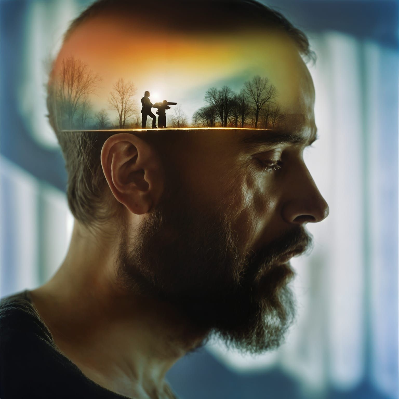 Thought Picture - Artist's Introspective Double Exposure Sil...