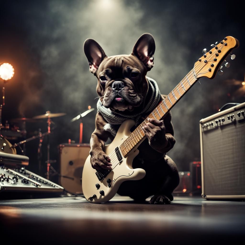 The Jamming Frenchie - AI Generated Artwork - NightCafe Creator