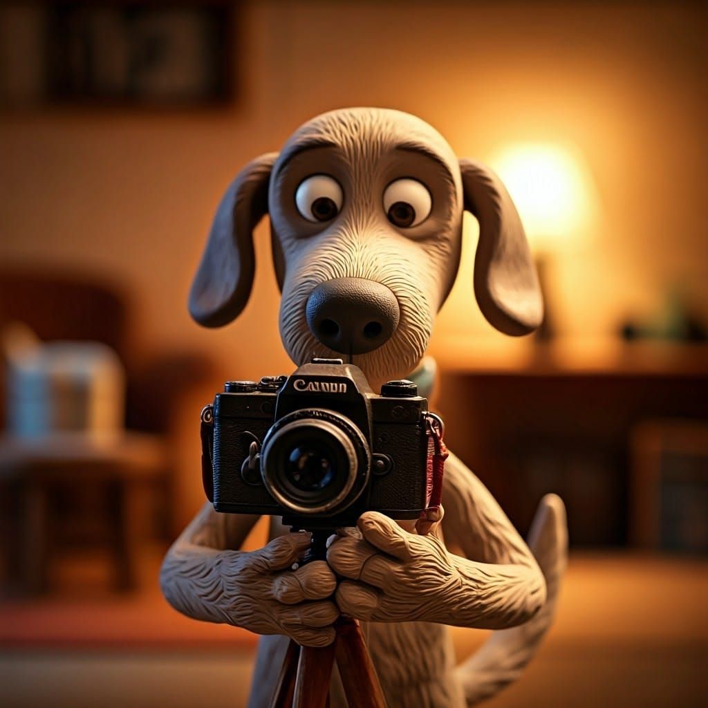 A claymation dog filming a claymation animation of... - AI Art