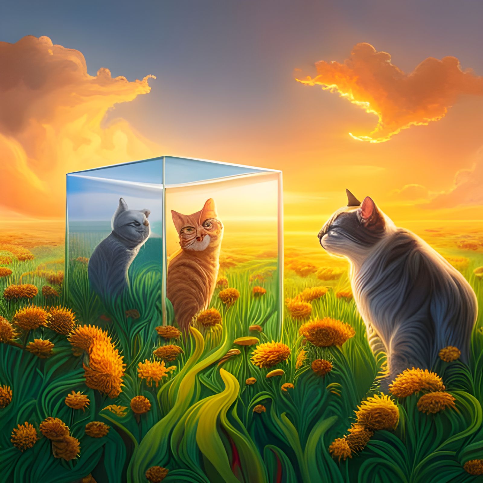 Glass cube, Cats in a field, inside, 3d - AI Generated Artwork ...