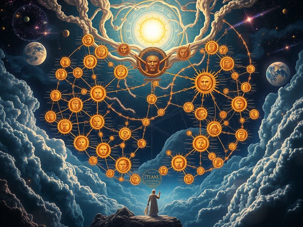 Cosmic Family Tree of Primordial Greek Gods in Cel... - AI Art