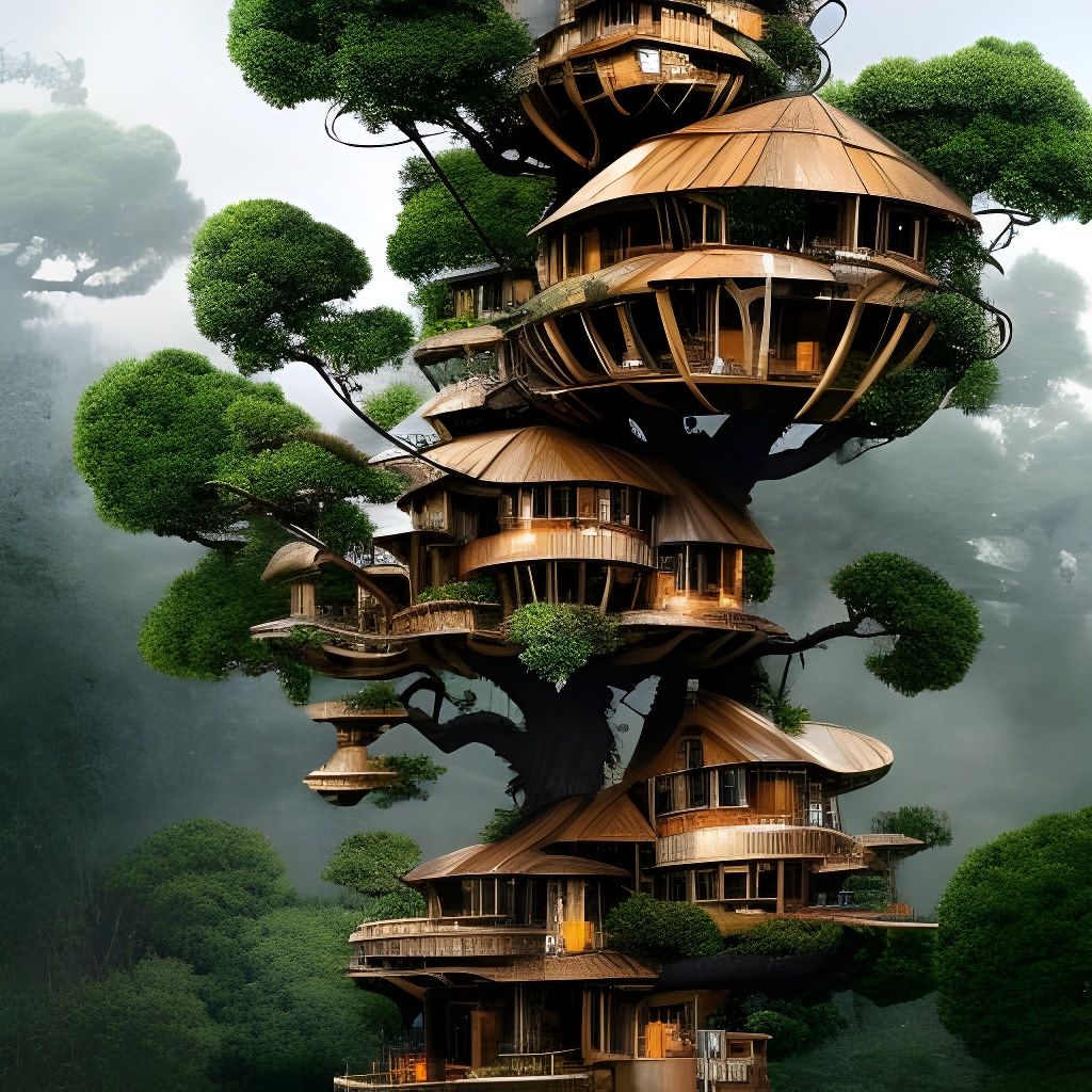 clockpunk bonsai treehouse community - AI Generated Artwork - NightCafe Creator