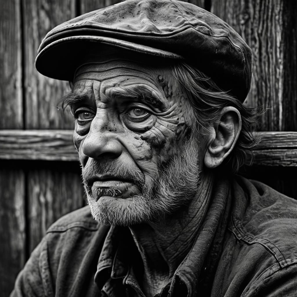 Mourful Tramp in Charcoal Realism - AI Art