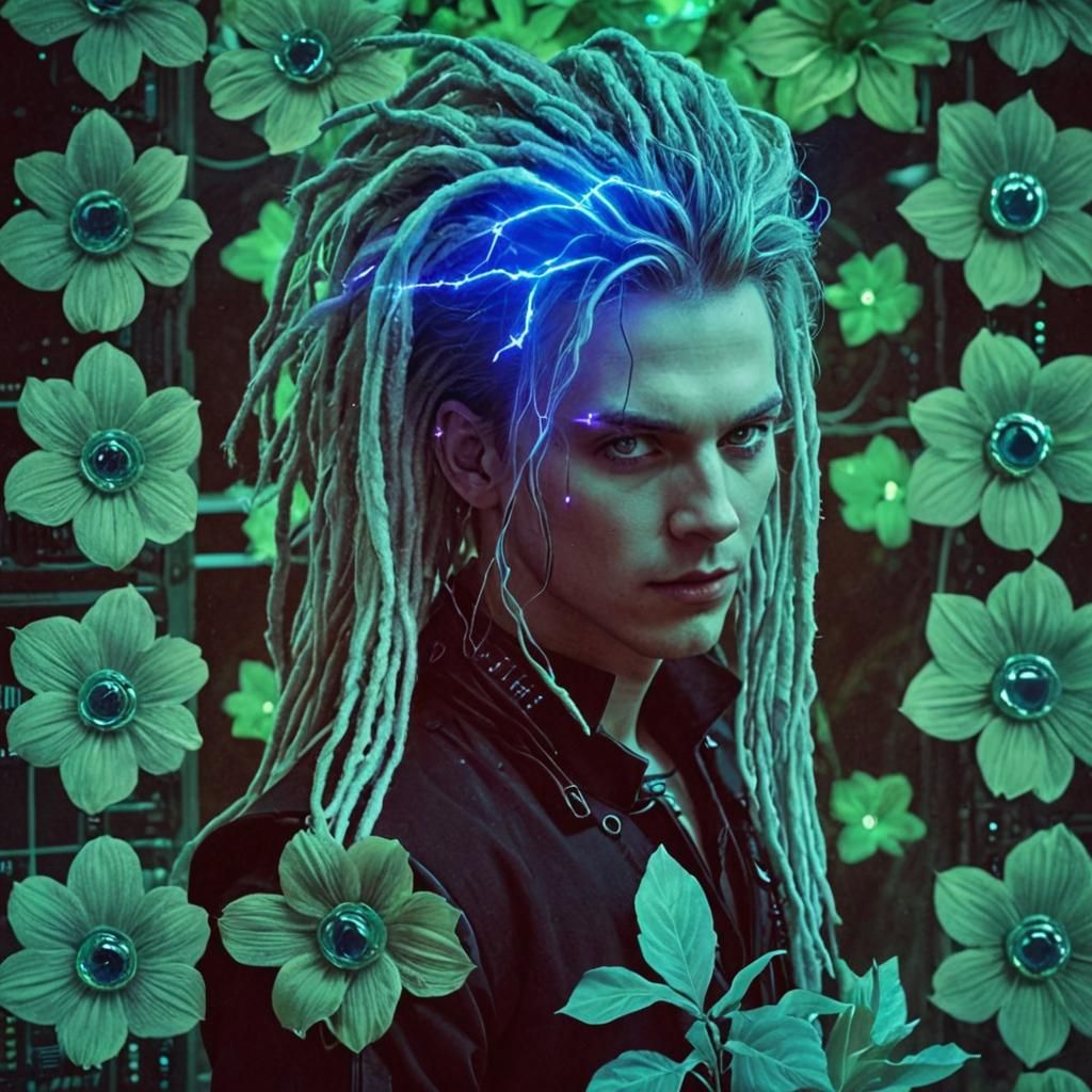 Electronic flowers - Gothic Cyber Warrior Amidst Exotic Flow...