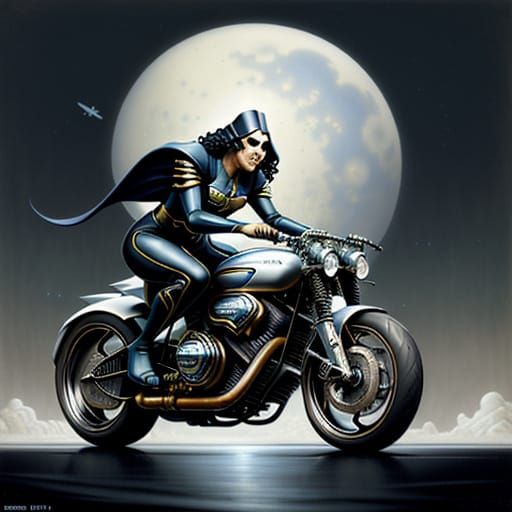 A Wizard Rides a Futuristic Motorcycle in Retrofut... - AI Art