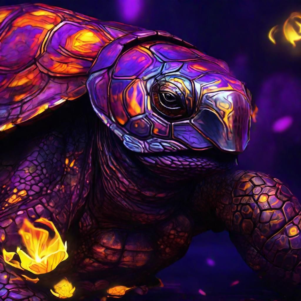 Vibrant Fire Tortoise Unveiled in Close-Up, Dark F... - AI Art