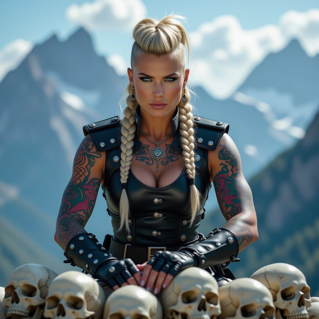Valkyrie Warrior on Mountain of Skulls - AI Art