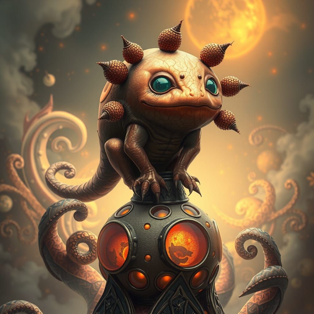 Copper Berry Monster Foo - Whimsical Copper Creature on Glow...