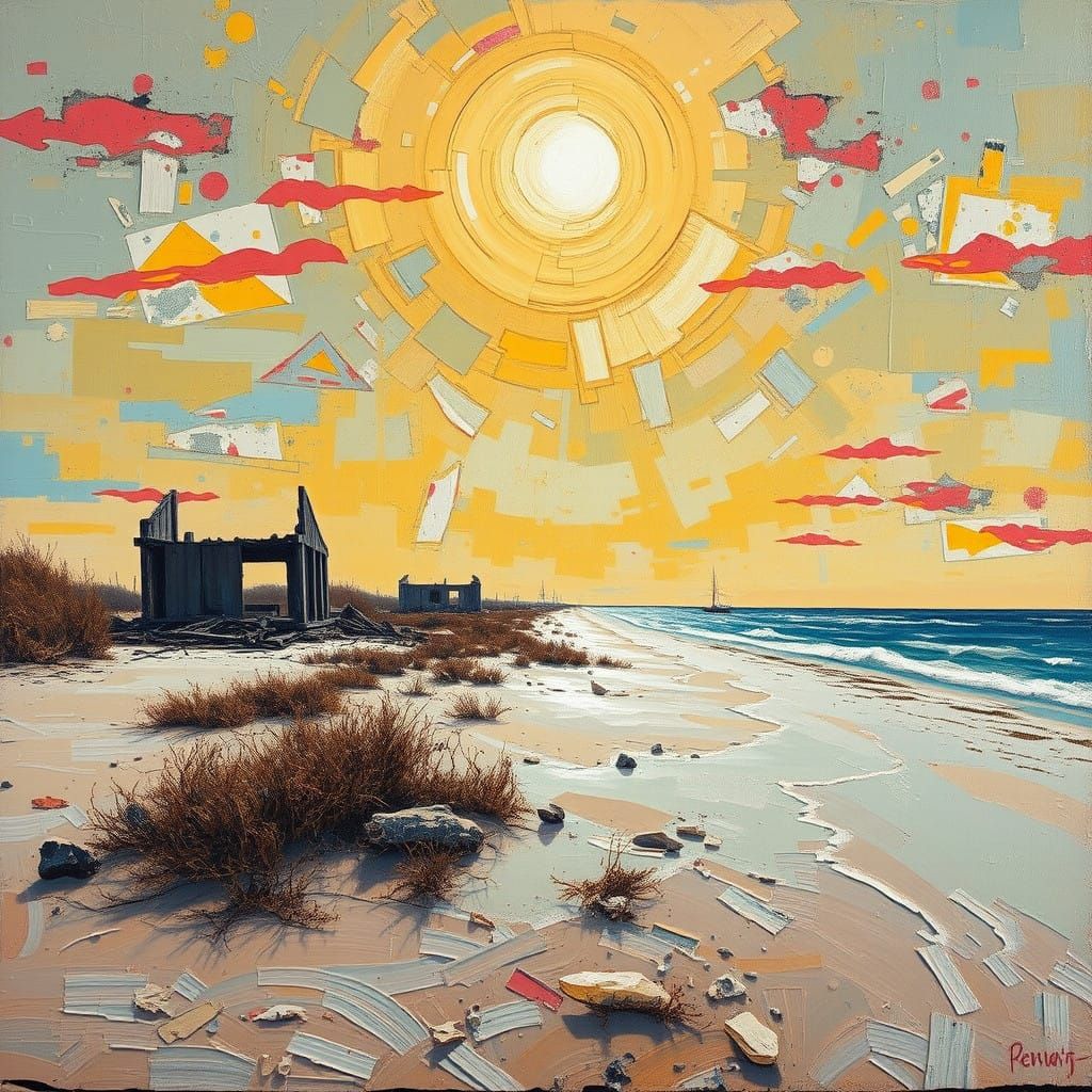 Desolate Beachscape in Neo-Impressionist Style - AI Art
