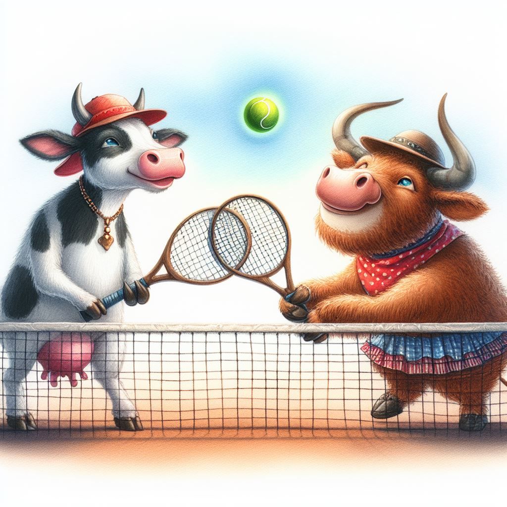 Cow and ox playing tennis - AI Generated Artwork - NightCafe Creator