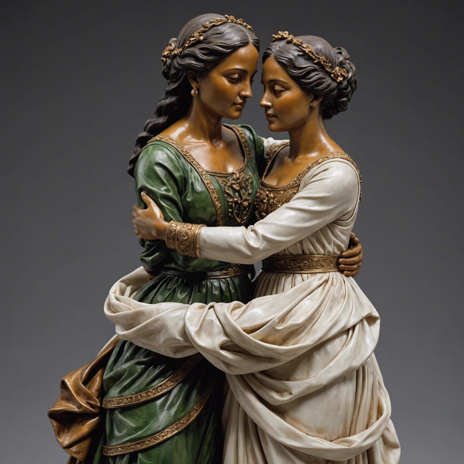 An award-winning sculpture featuring two women of diverse ancestry, one ...