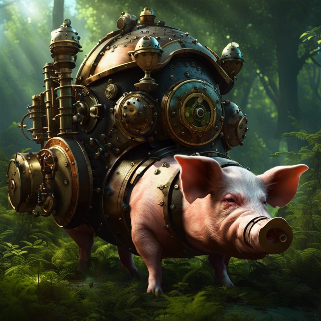 An armored steampunk pig - AI Generated Artwork - NightCafe Creator