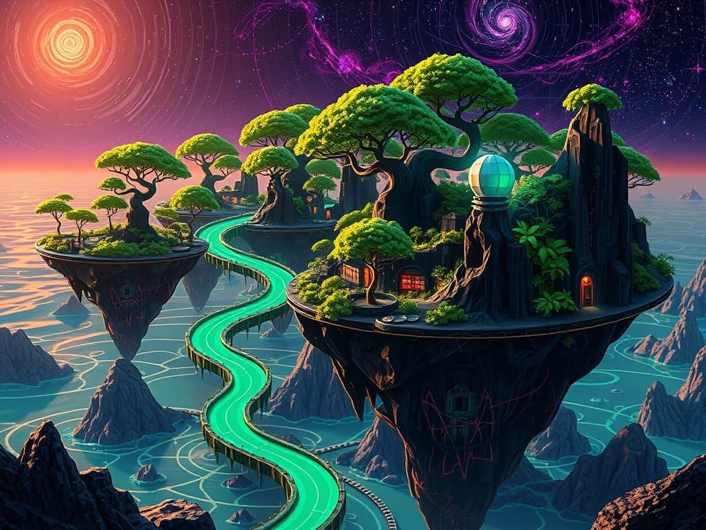 solarpunk-inspired - Solarpunk Eco-Settlement Hovers Above G...