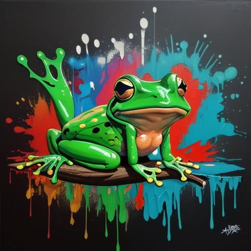 frog on a log graffiti art, - AI Generated Artwork - NightCafe Creator