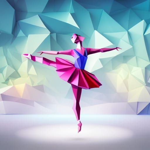 ballet dancer origami with surreal background, full of color and ...