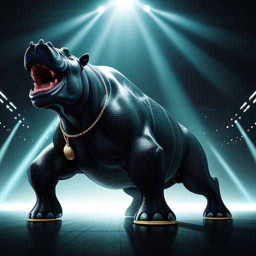 Hip Hop Hippopotamus in Hyperrealistic Dance Pose - AI Art