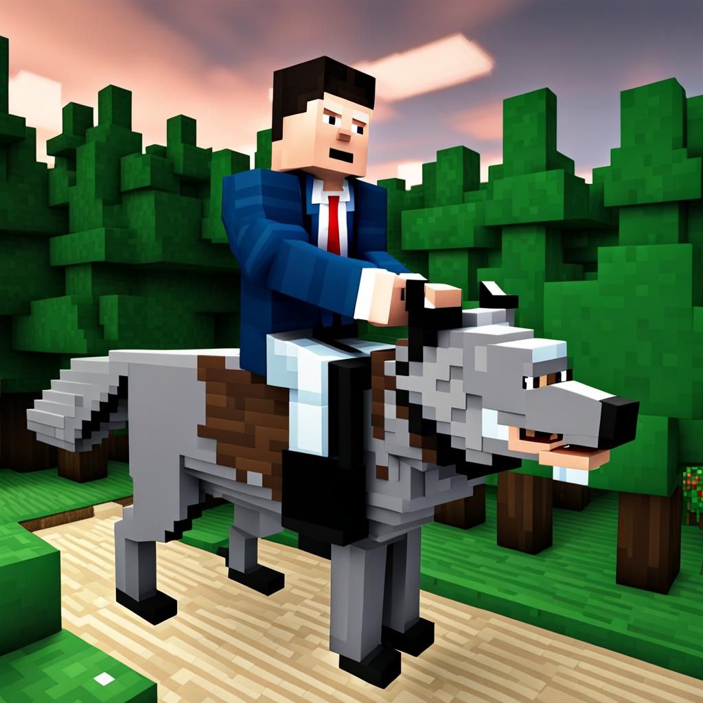 Ronald Reagan riding a wolf in minecraft - AI Generated Artwork ...