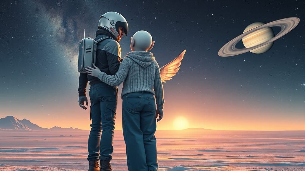 Cosmic Embrace on Iapetus - AI Art