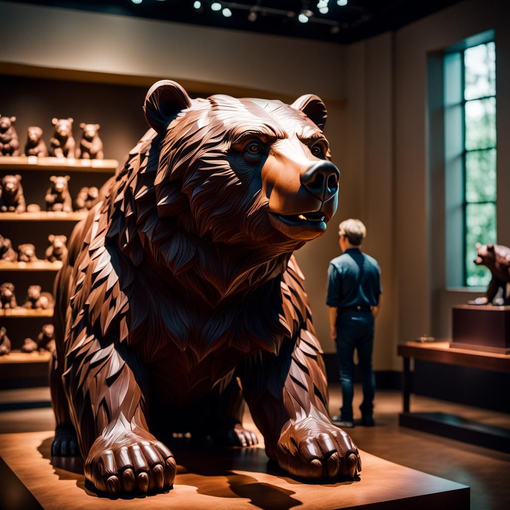 Life-sized chocolate statue of a bear in a museum - AI Generated ...
