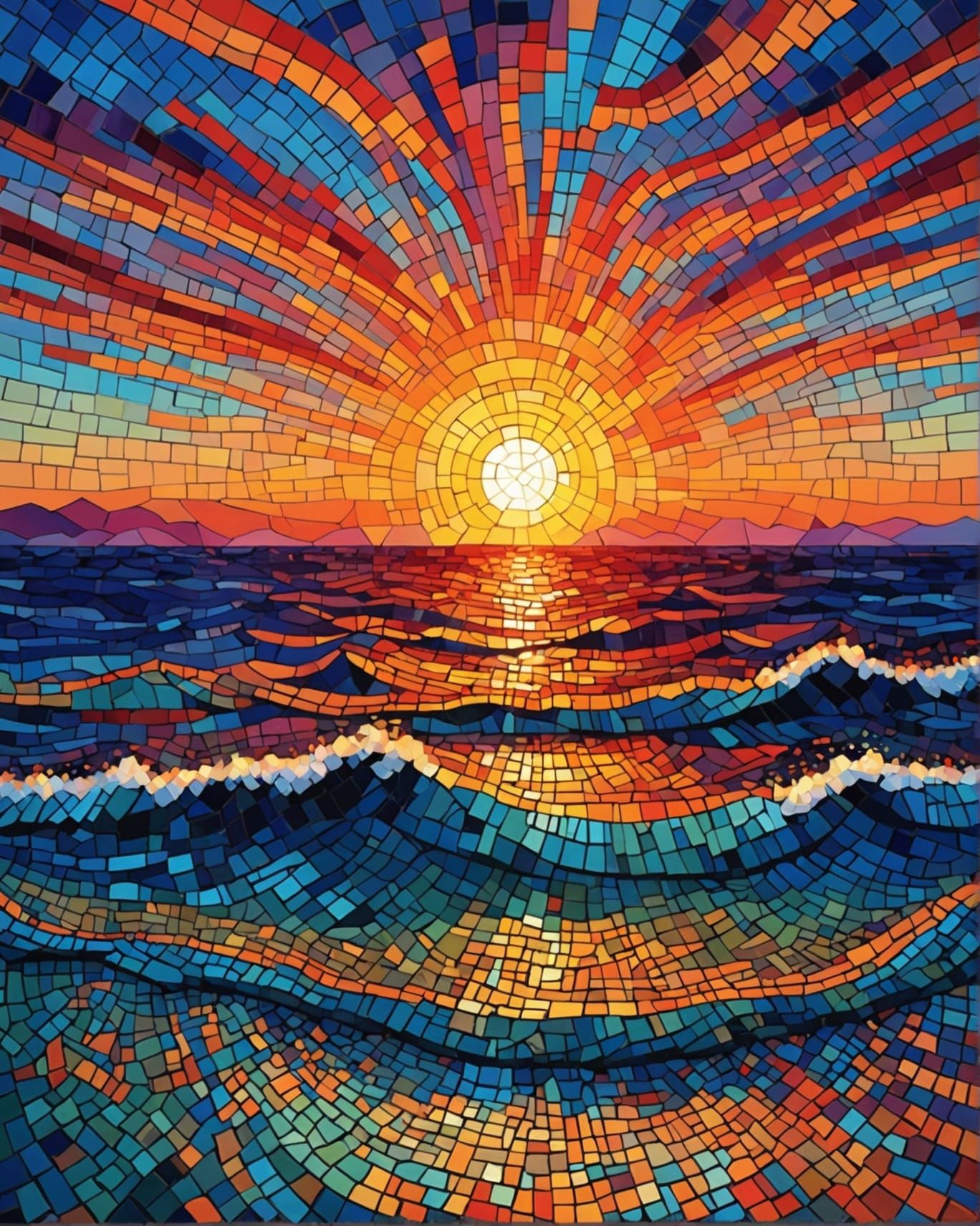 A Mosaic Sunset ☀️ - AI Generated Artwork - NightCafe Creator