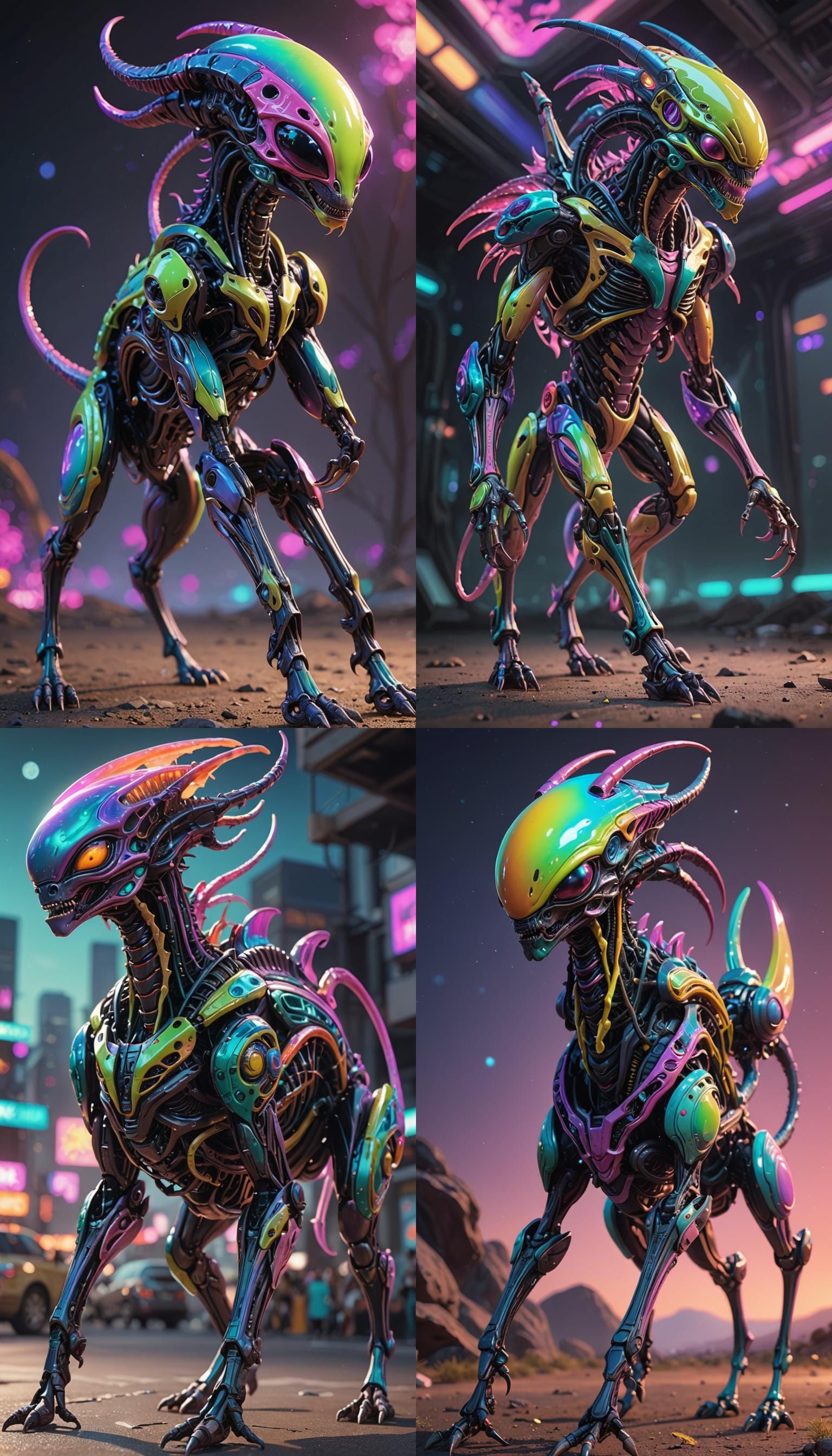 alien - Surreal Alien Quadruped in Vibrant Cyberpunk Style