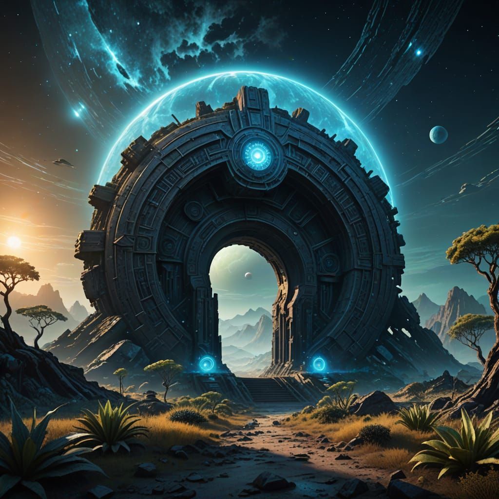 Ancient Star Gate in a Desolate Alien Landscape - AI Art