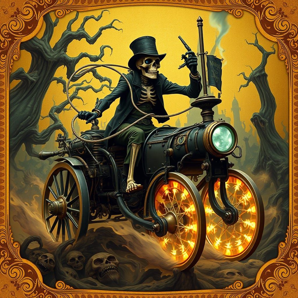 Skeletal Charioteer Rides Steam-Powered Nightmare ... - AI Art