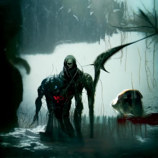 Swamp horror emerging from the muck - AI Art