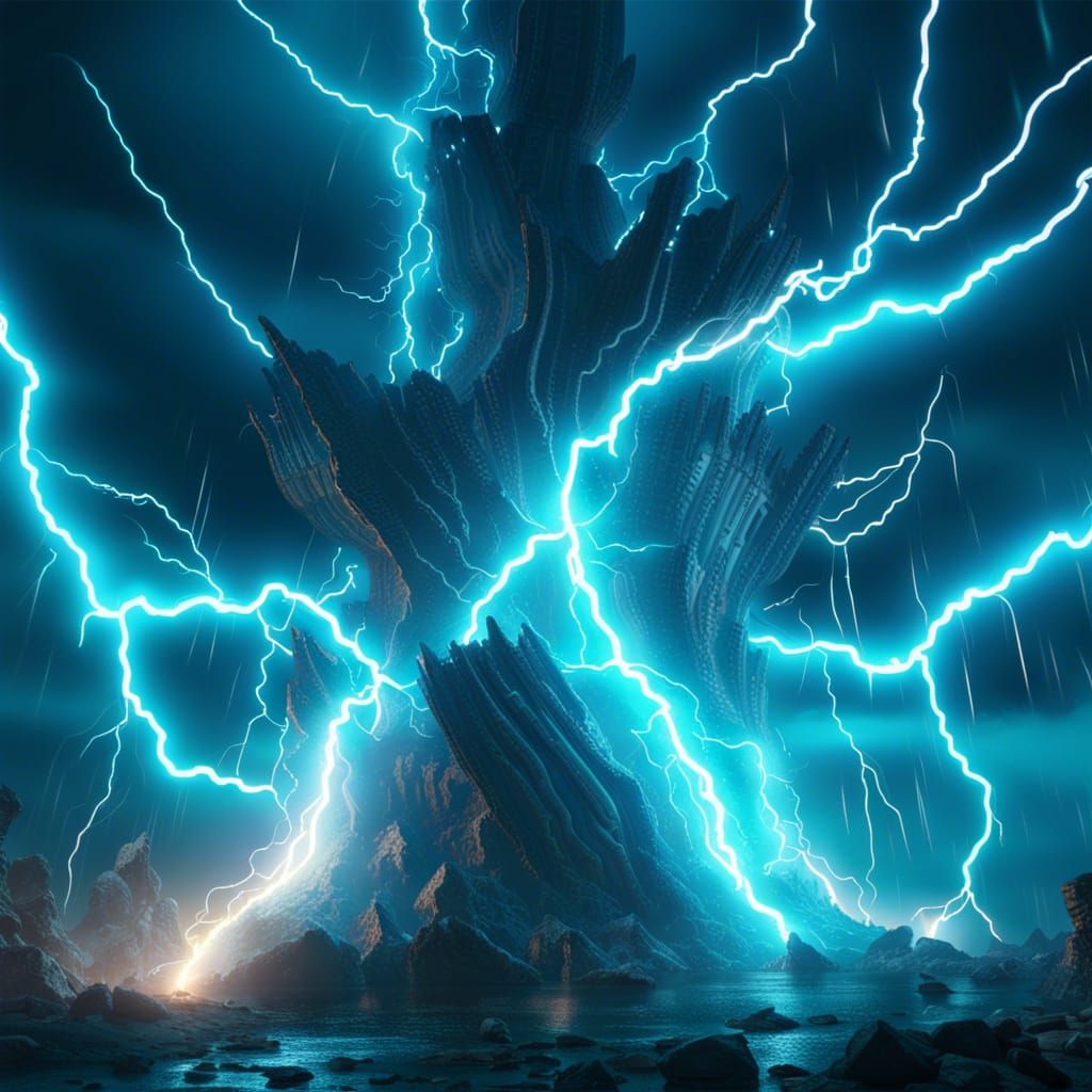 cyan lightning storm - AI Generated Artwork - NightCafe Creator