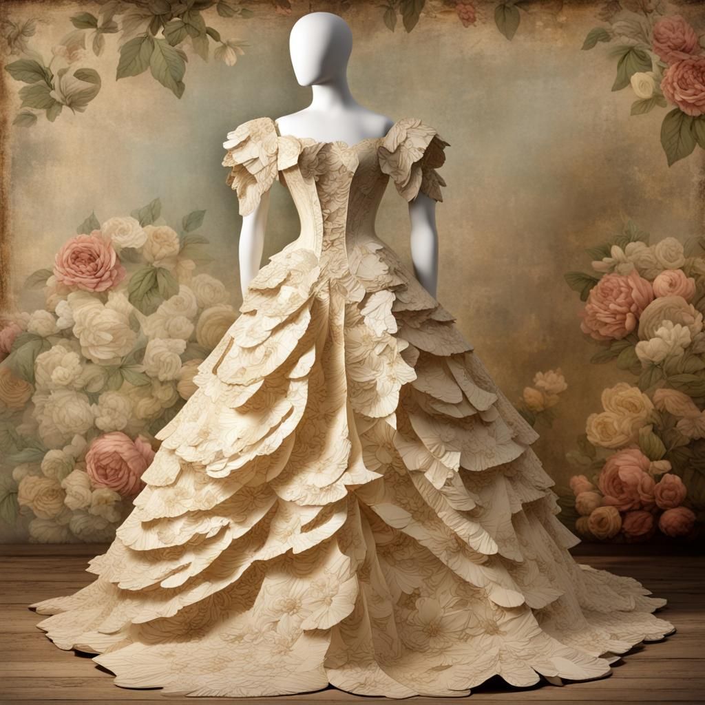 (Victorian Paper Layered Collage Gown, 1:2) Collapsed Sleeves, (Vintage ...