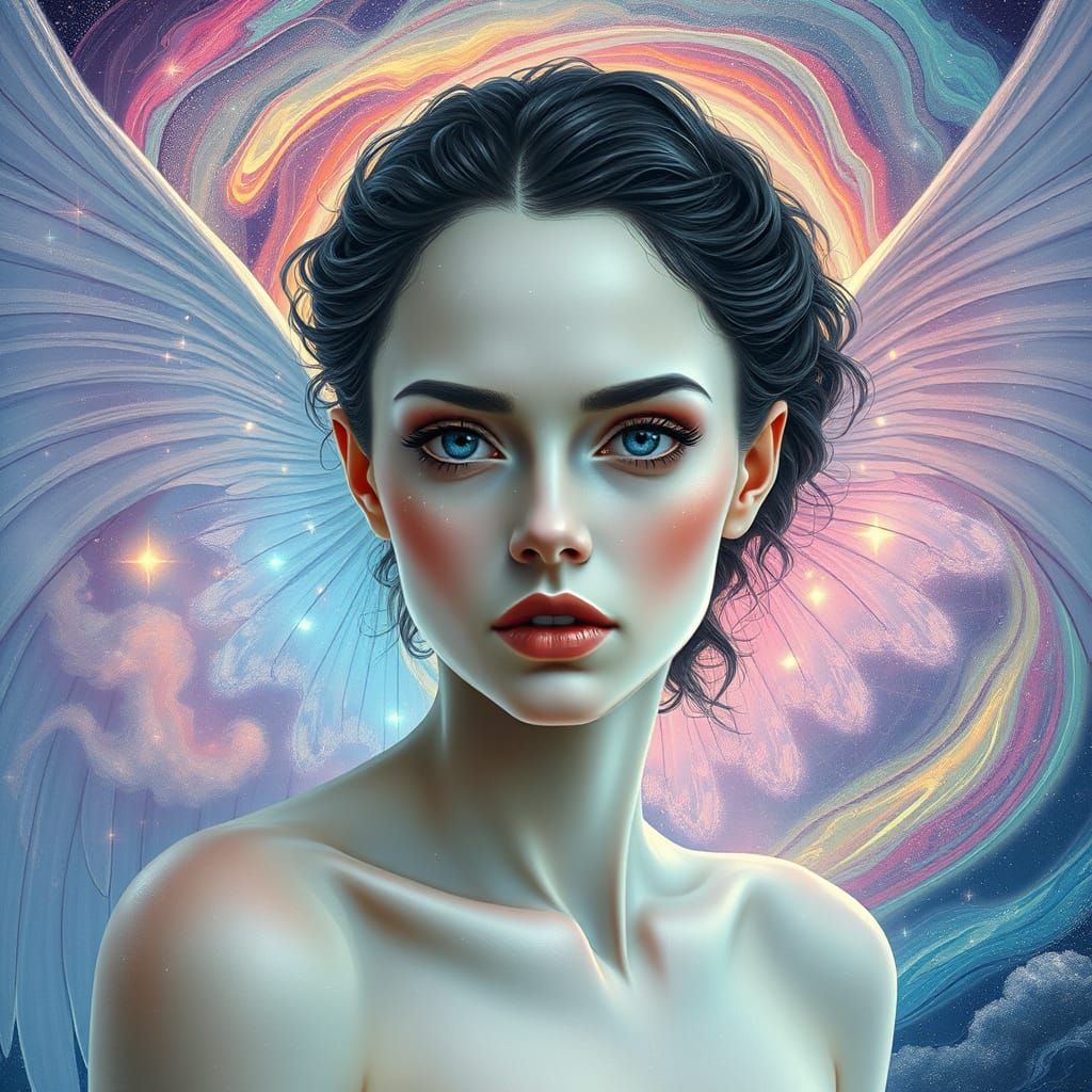 Ethereal Angelic Horror in Iridescent Beauty - AI Art