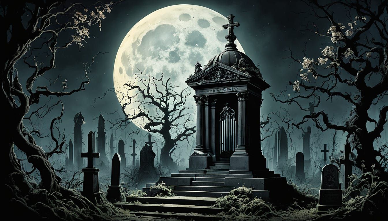 A Grave in the Moonlit Graveyard: Captain Nemo's W... - AI Art
