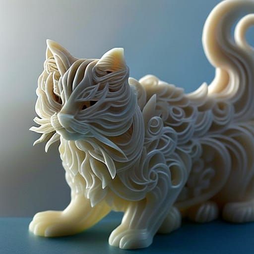 A convoluted translucent Wax cat ,carving Cat carved from Candelilla ...