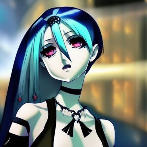 Ethereal gothic young lady with indigo hair and indigo eyeshadow and ...