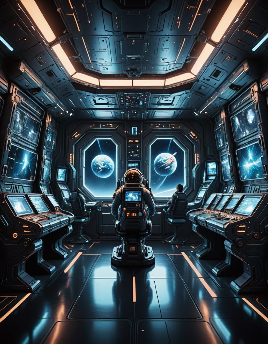 Sleek Futuristic Spaceship Control Room with Astro... - AI Art