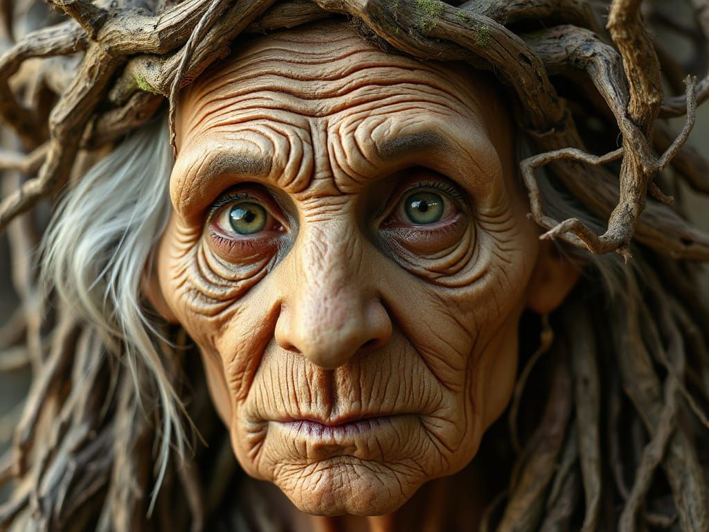 Grandmother Willow Face - Ancient Tree Spirit Portrait in Ea...