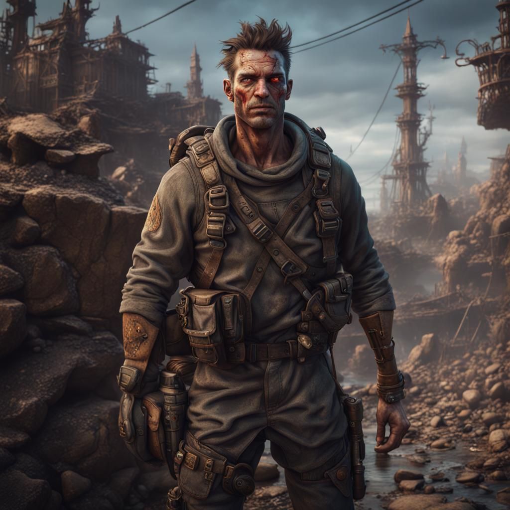 post apocalypse man handsome dark features smirking - AI Generated ...