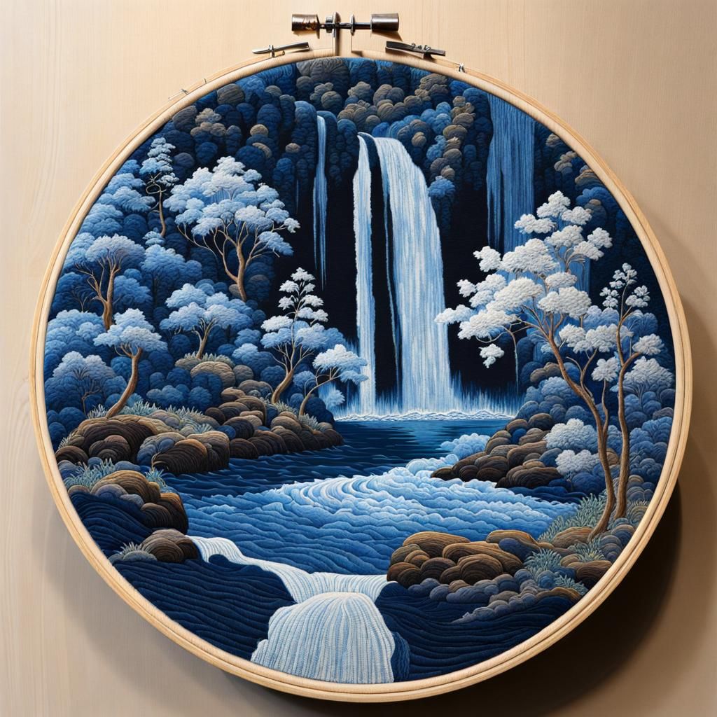 Waterfall embroidery - AI Generated Artwork - NightCafe Creator