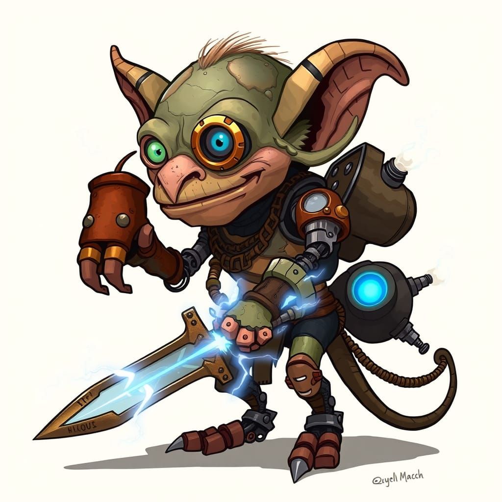 Fantasy Steampunk Goblin in 2D Cartoon Style - AI Art