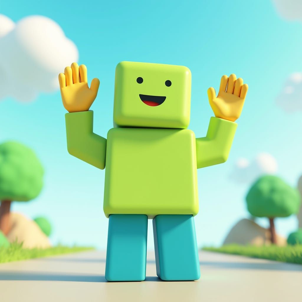 Blocky Roblox Character Waves in a Vibrant Virtual... - AI Art