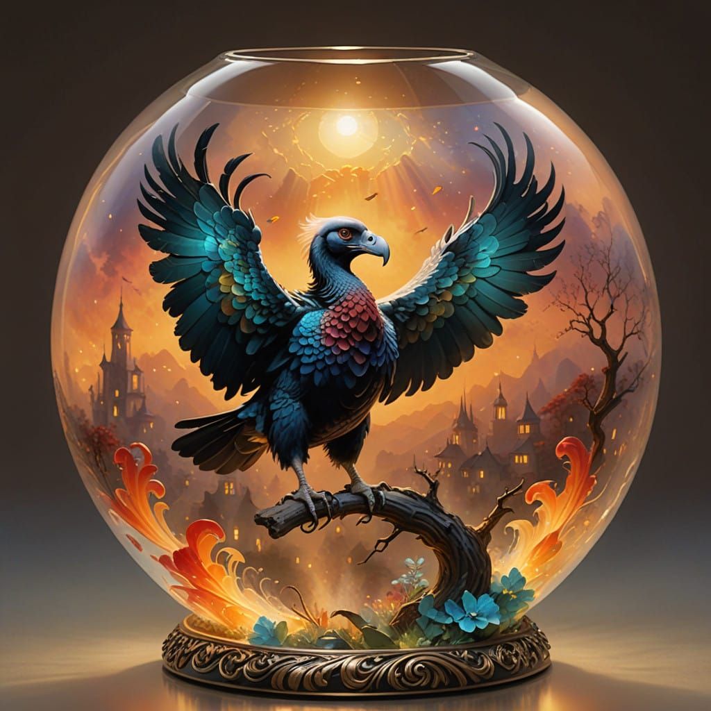 vulture-dodo hybrid made entirely of swirling, colorful paint-like ...