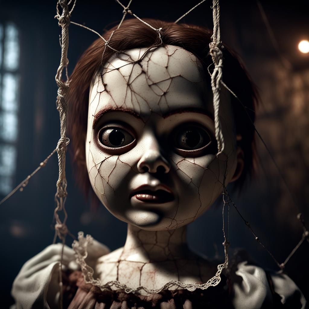 cgi, digital image, portrait head to waist of evil doll old weather ...