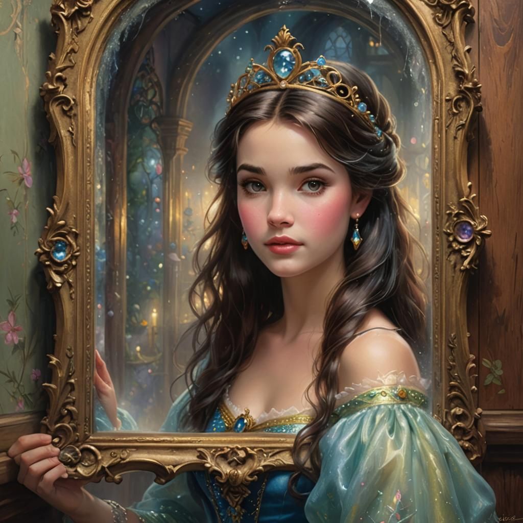 Disney princess trapped in a magic mirror looking from inside the ...
