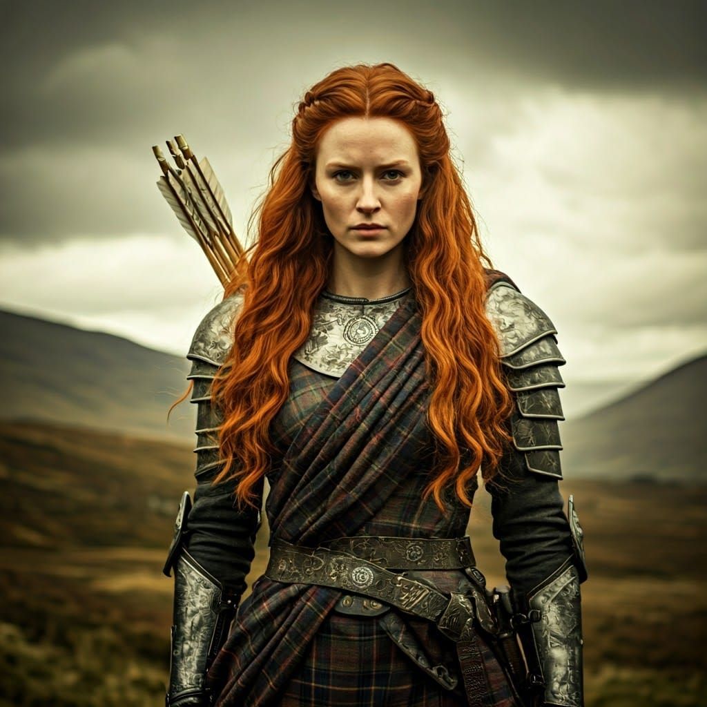 Female Scottish warrior princess with red hair