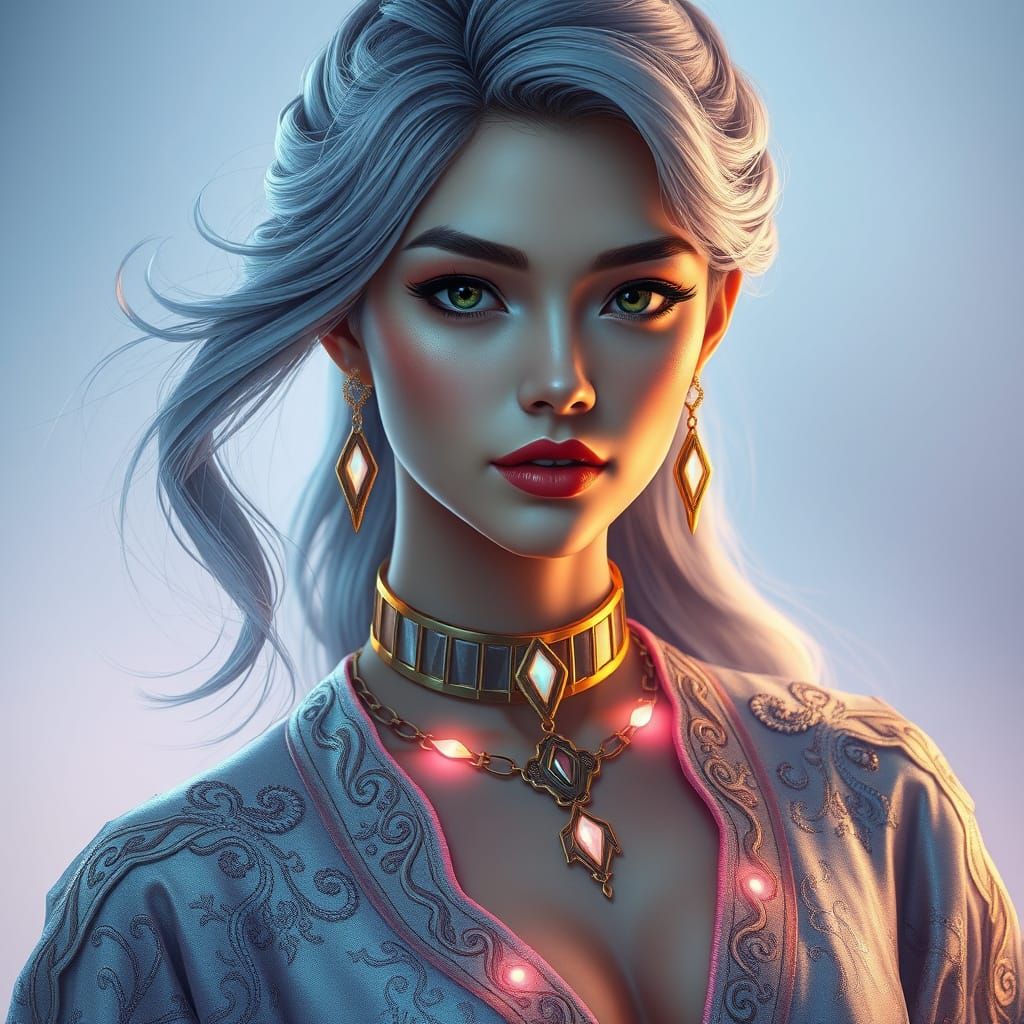 A stunningly realistic portrait of a beautiful woman with luminous ...