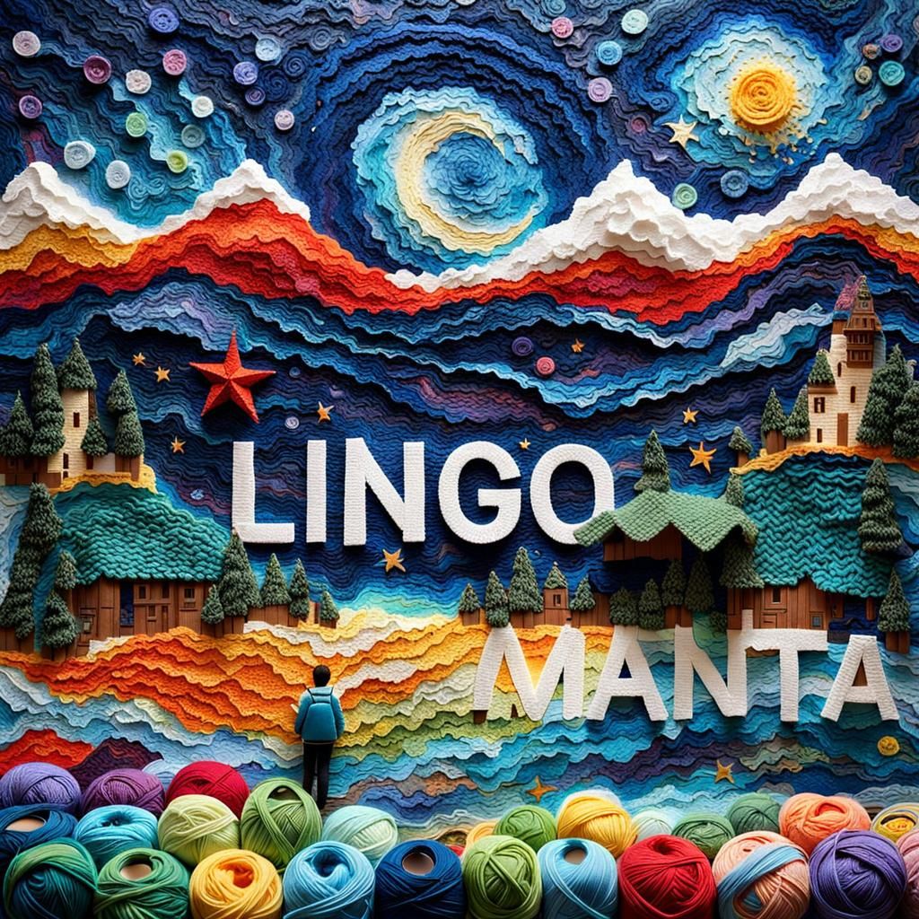 The world of travel with " lingo" over magical islands made of impasto ...