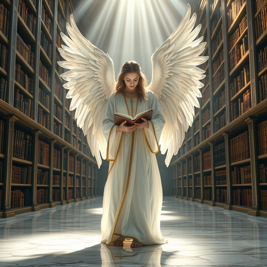 Heavenly library - Angel in Heavenly Library with Golden Acc...