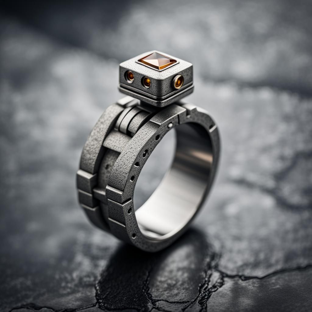 Classic robot inspired wedding ring, beautiful, cement stones, gorgeous ...