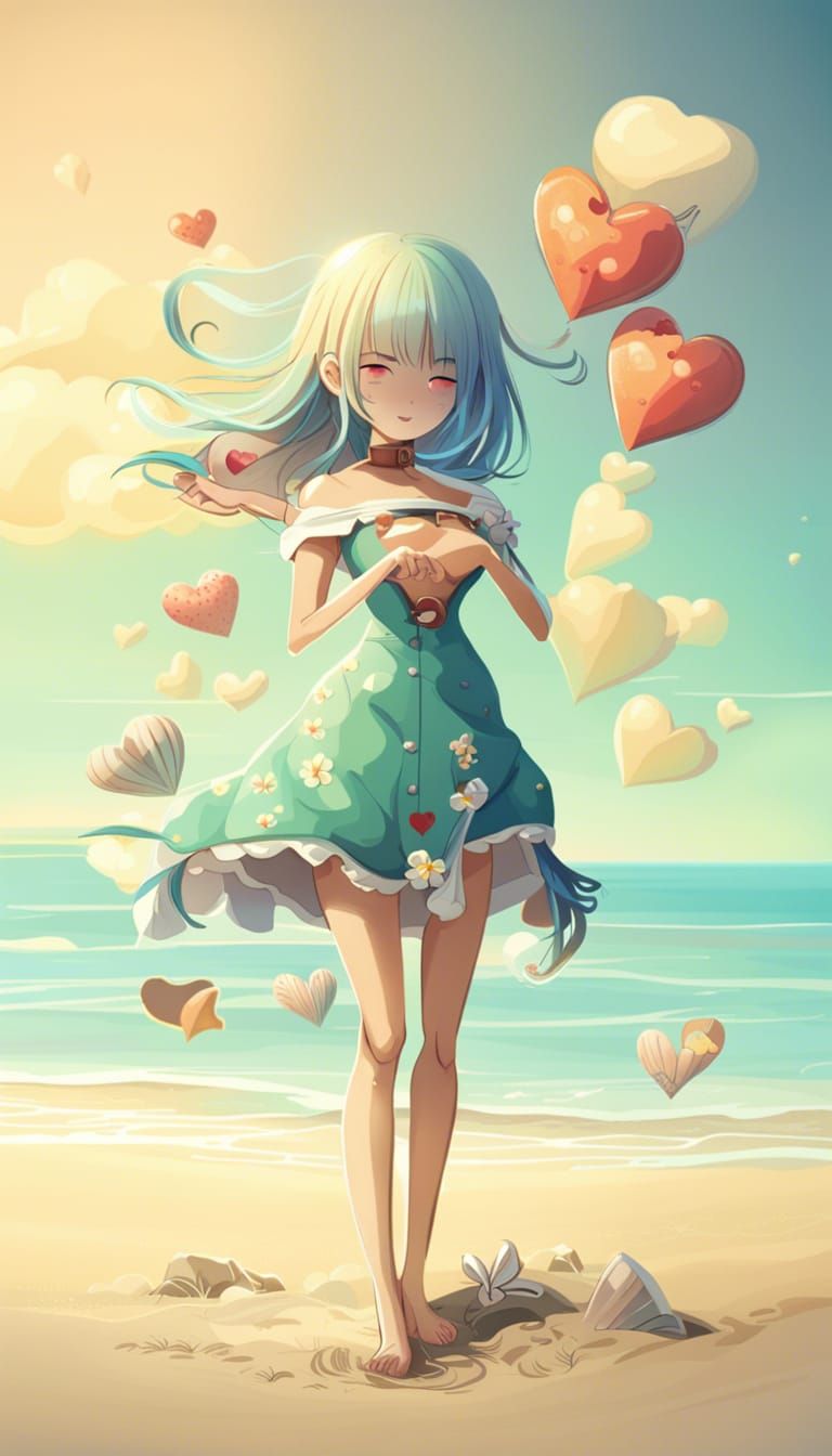 Android Girl in beach at Summer time with Love to the ocean - AI ...