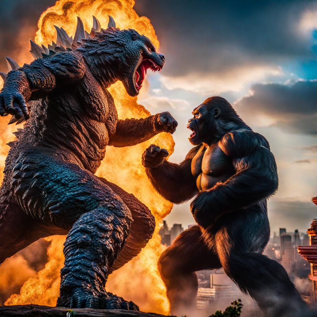 Godzilla and King Kong fighting - AI Generated Artwork - NightCafe Creator
